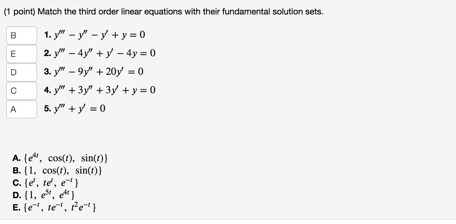 Solved (1 point) Match the third order linear equations with | Chegg.com