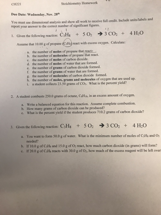 Solved CH221 Stoichiometry Homework Due Date: Wednesday, | Chegg.com