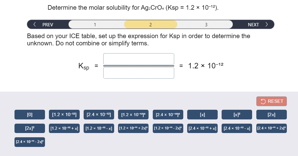 Solved Determine the molar solubility for Ag2CrO4 (Ksp = 1.2 | Chegg.com