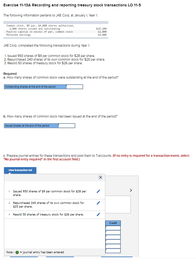 Solved Exercise 11-13A Recording and reporting treasury | Chegg.com