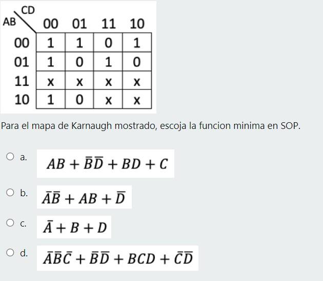 Solved For the Karnaugh map shown, choose the minimal | Chegg.com