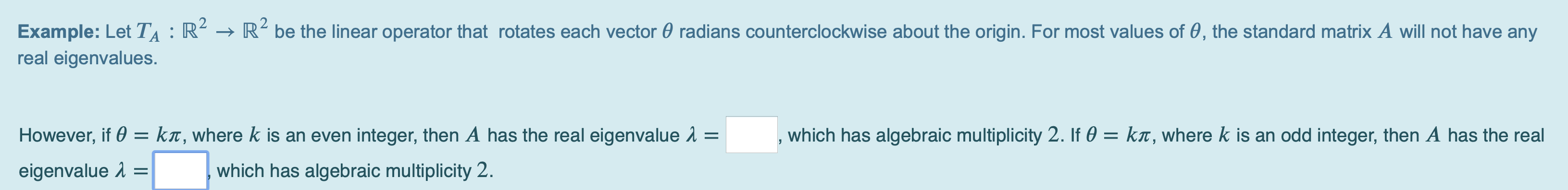 Solved Example: Let Ta : R2 → R2 be the linear operator that | Chegg.com