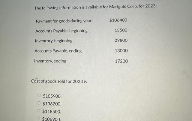 Solved The following information is available for Marigold | Chegg.com