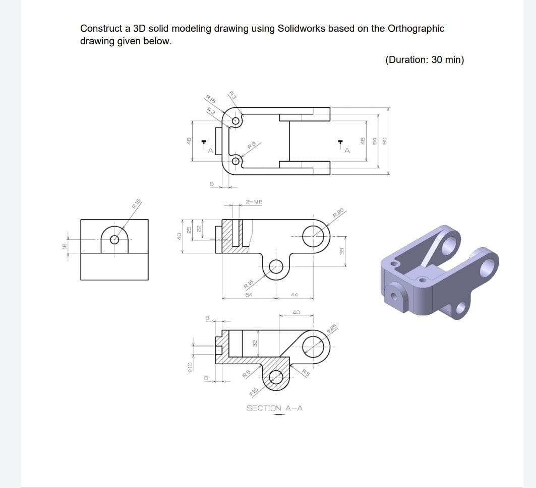 Solved Construct a 3D solid modeling drawing using | Chegg.com