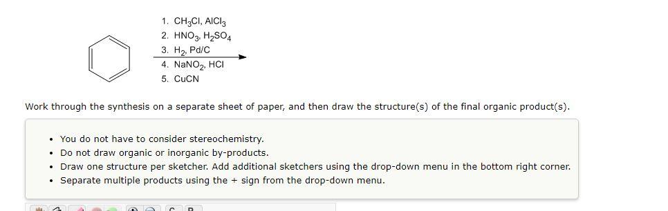 Solved 1. CH,CI, AICI 2. HNO3, H2SO4 3. H2, Pd/C 4. NaNO2, | Chegg.com