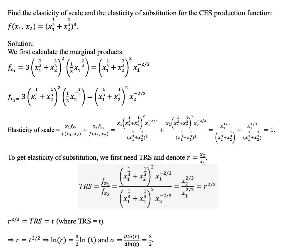 Solved Find the elasticity of scale and the elasticity of | Chegg.com