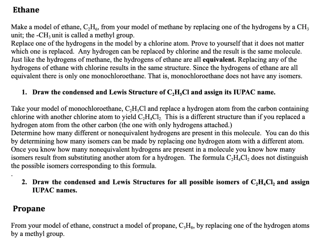 Solved Make a model of ethane, C2H6, from your model of | Chegg.com
