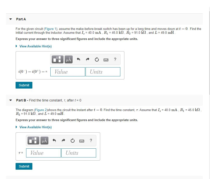 Solved Part A For the given circuit (Figure 1), assume the | Chegg.com