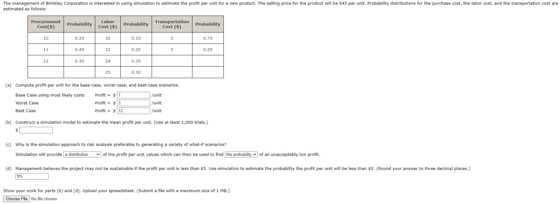 Solved (a) Compute profit per unit for the base-case, | Chegg.com