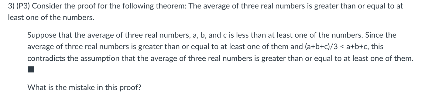 Solved 3) (P3) Consider the proof for the following theorem: | Chegg.com