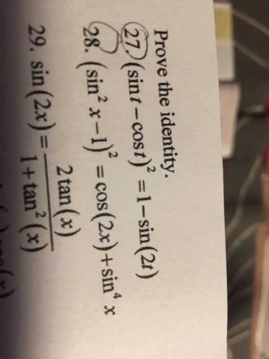 Solved Prove the identity. 7.)(sint-cost)'= 1-sin (2t | Chegg.com