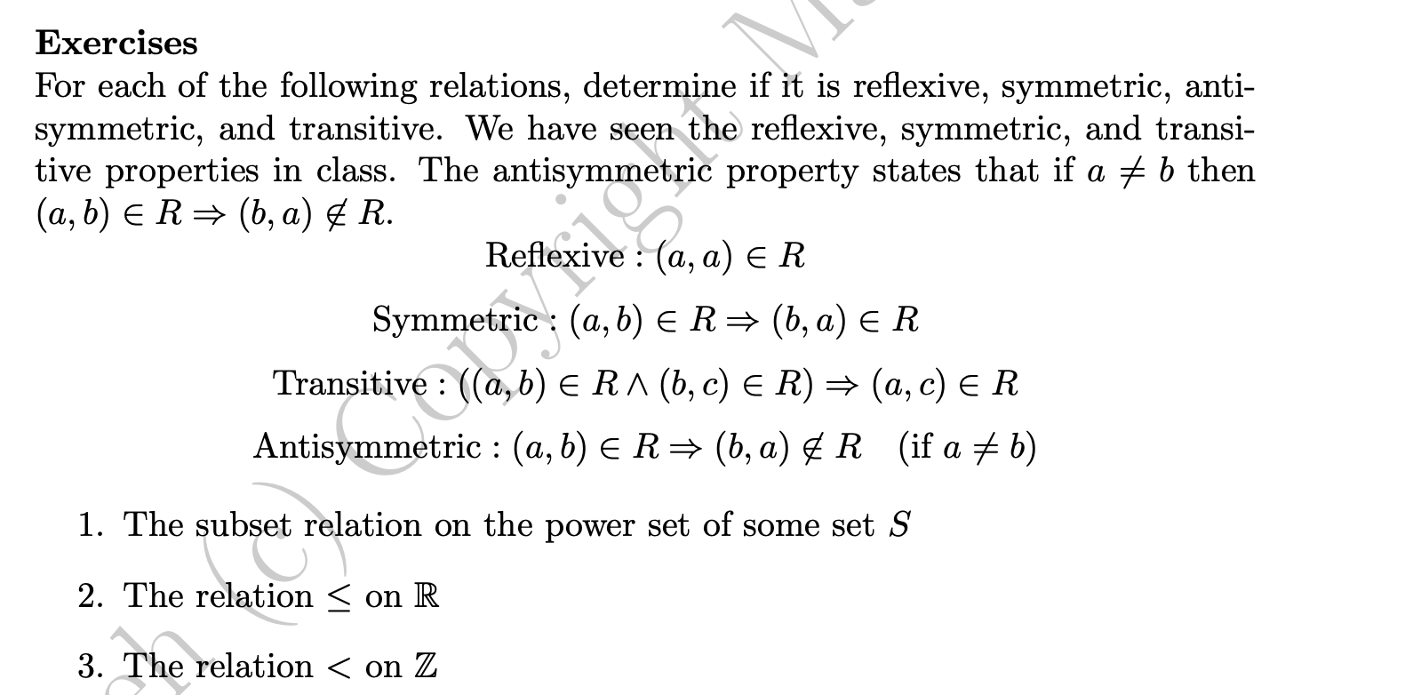Solved Exercises For each of the following relations, | Chegg.com