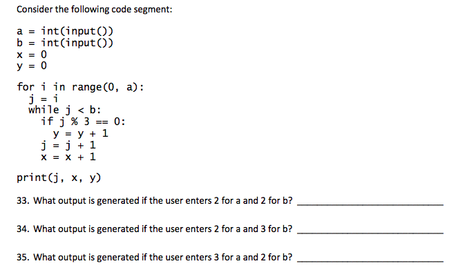 Solved Consider the following code segment: a - int(input)) | Chegg.com