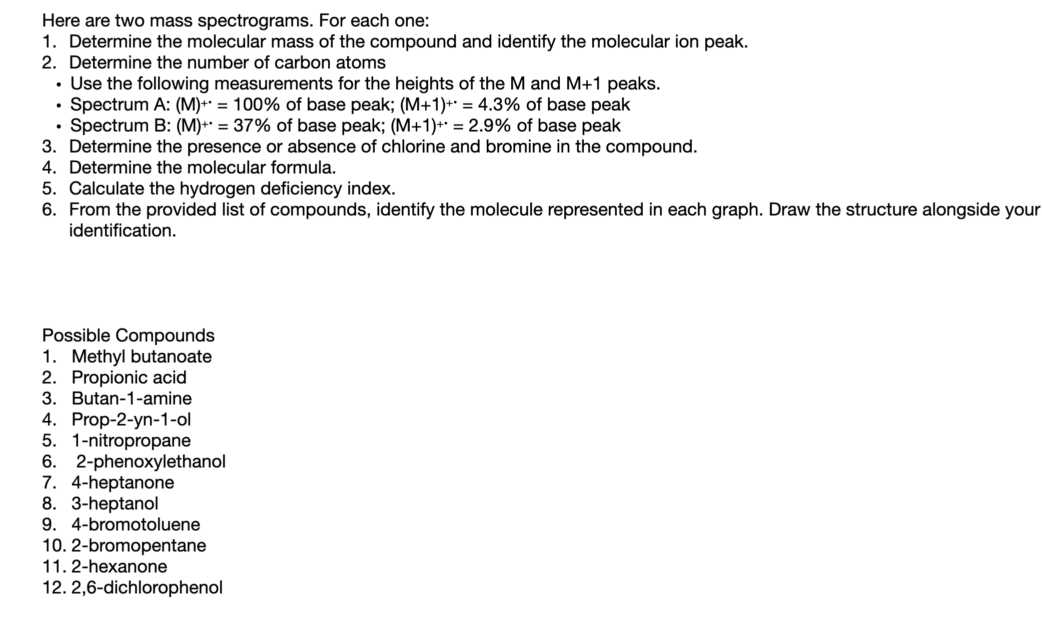 Solved Here are two mass spectrograms. For each one: 1. | Chegg.com
