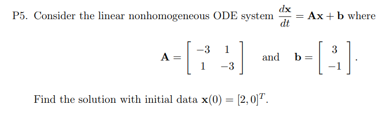 Solved P5. ﻿Consider the linear nonhomogeneous ODE system | Chegg.com