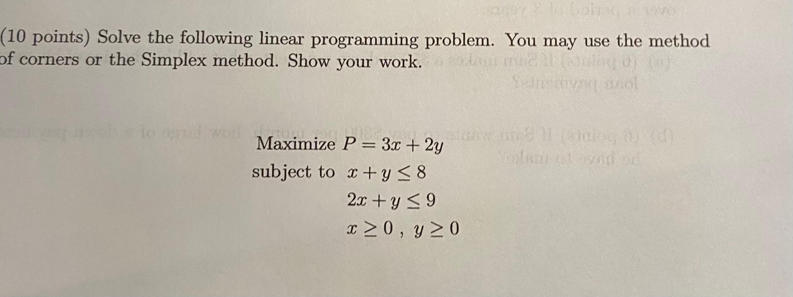 Solved (10 points) Solve the following linear programming | Chegg.com