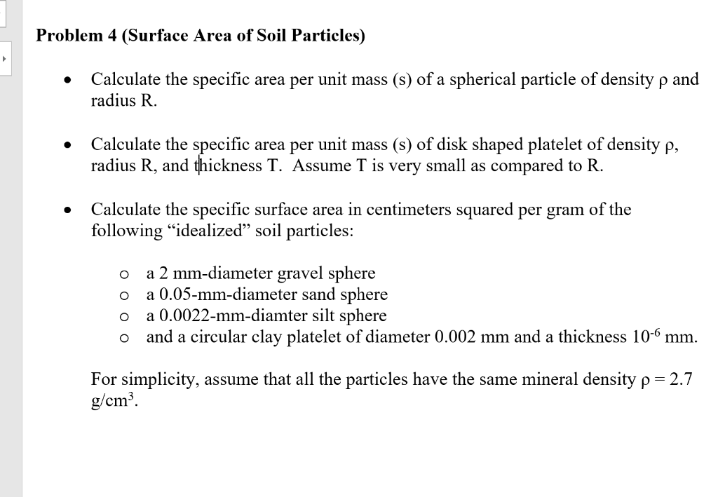 Solved Problem 4 (Surface Area of Soil Particles) Calculate | Chegg.com