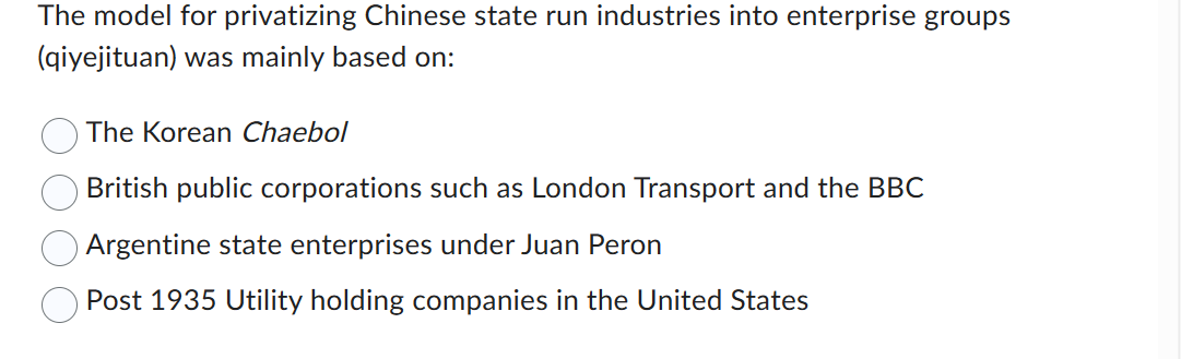 Solved The model for privatizing Chinese state run | Chegg.com