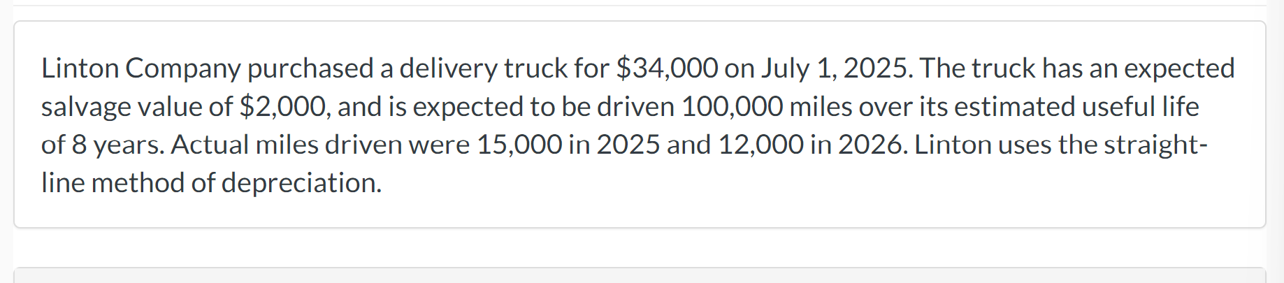 Solved Linton Company purchased a delivery truck for $34,000 | Chegg.com