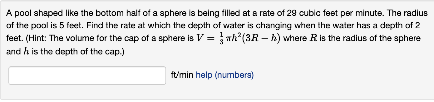 Solved A pool shaped like the bottom half of a sphere is | Chegg.com