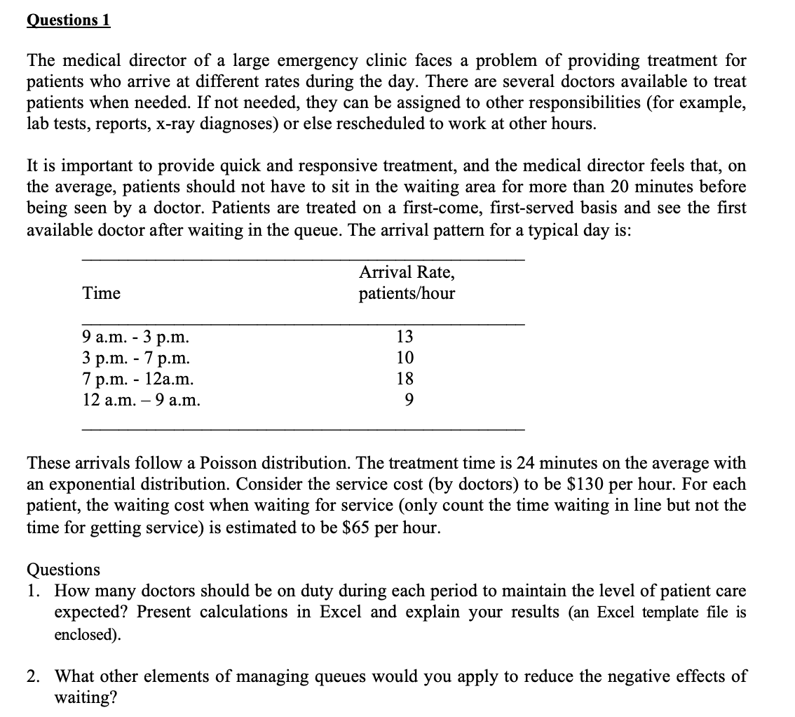 Solved The medical director of a large emergency clinic | Chegg.com