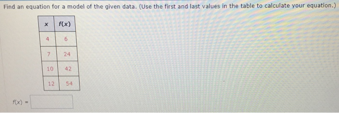 Solved Find an equation for a model of the given data. (Use | Chegg.com