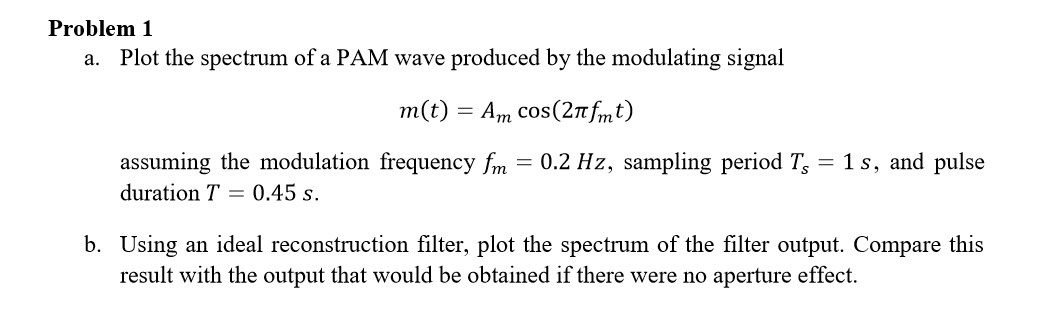 Solved Problem 1 a. Plot the spectrum of a PAM wave produced | Chegg.com