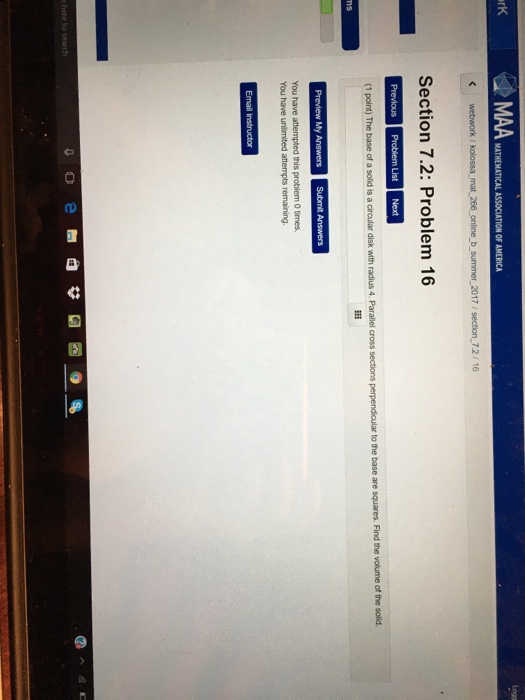 Solved The base of a solids a circular disk with radius 4. | Chegg.com