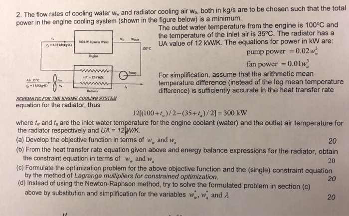 2. The flow rates of cooling water w, and radiator | Chegg.com