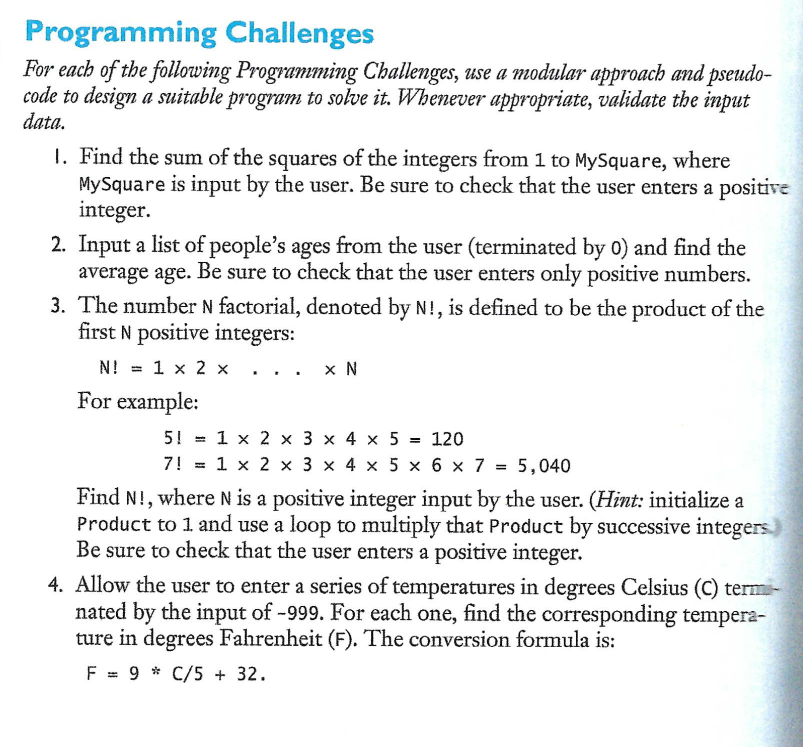 Solved Programming Challenges For each of the following | Chegg.com