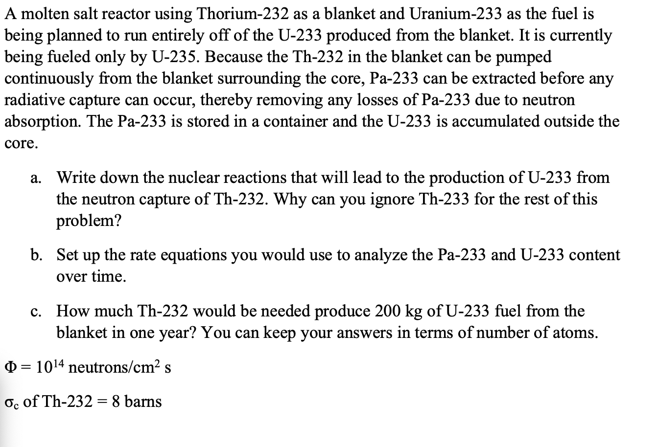A molten salt reactor using Thorium-232 as a blanket | Chegg.com