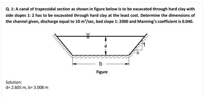 Solved Q. 1: A canal of trapezoidal section as shown in | Chegg.com