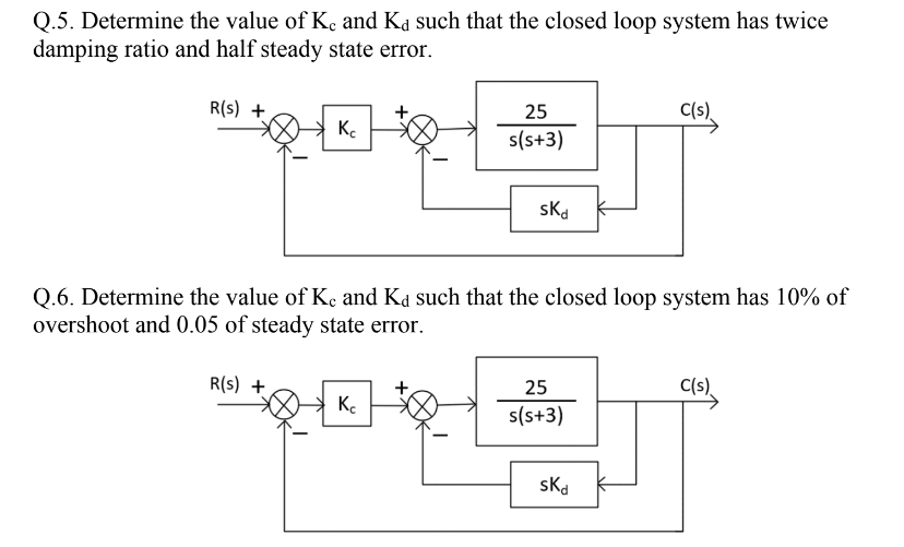 Solved Q.5. Determine the value of Kc and Kd such that the | Chegg.com