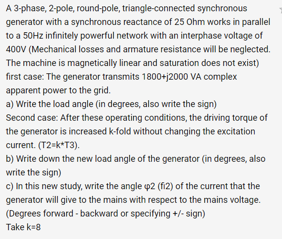 Solved A 3-phase, 2-pole, round-pole, triangle-connected | Chegg.com
