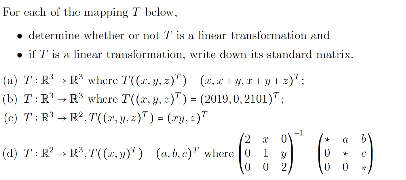 Solved For Each Of The Mapping T Below • Determine Whether 