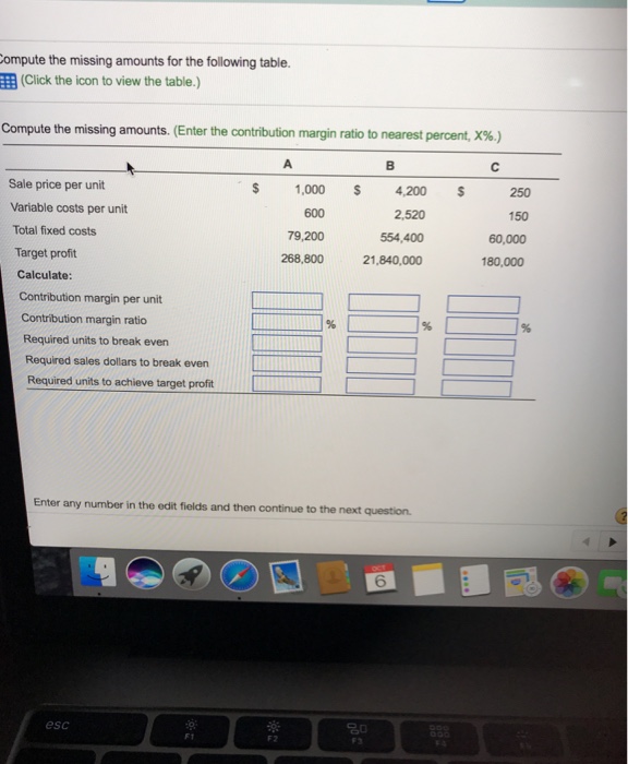 Solved ompute the missing amounts for the following table. | Chegg.com