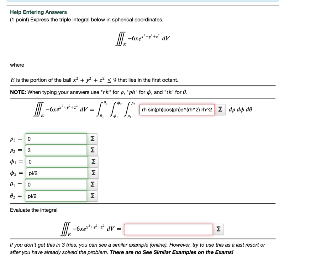 Solved Help Entering Answers (1 point) Express the triple | Chegg.com
