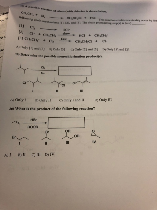 Solved s A possible reaction etha of ethane with chlorine is | Chegg.com