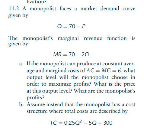 Solved lization?11.2 ﻿A monopolist faces a market demand | Chegg.com