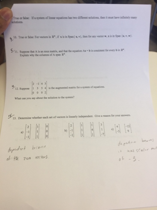 Solved True or false: If a system of linear equations has | Chegg.com
