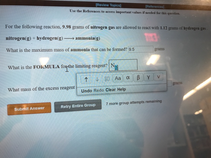 Solved for the following reactions 9.98 grams of nitrogen | Chegg.com