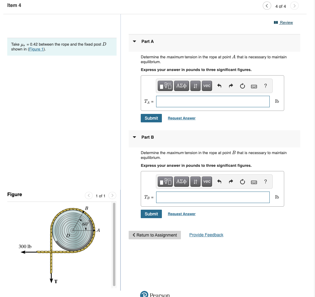 Solved Take μs=0.42 between the rope and the fixed post D | Chegg.com