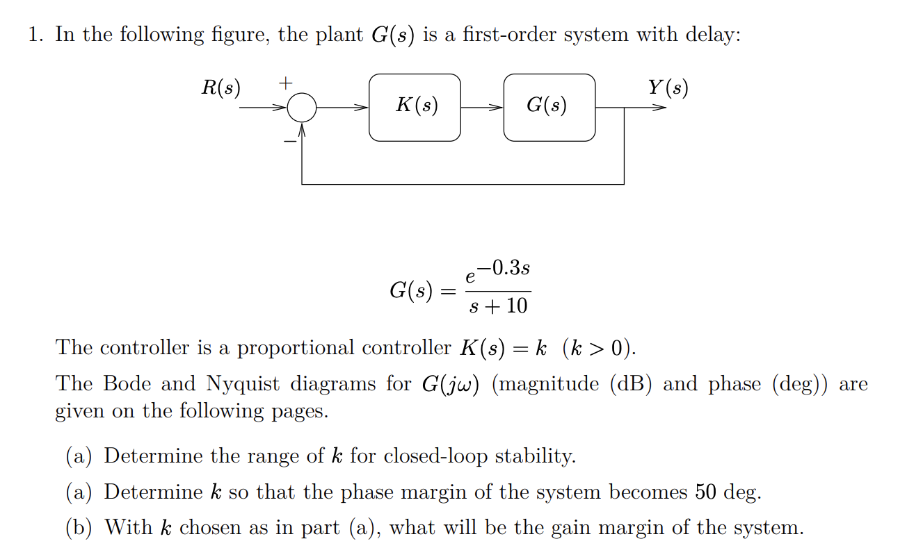 Solved 1. In the following figure, the plant G(s) is a | Chegg.com