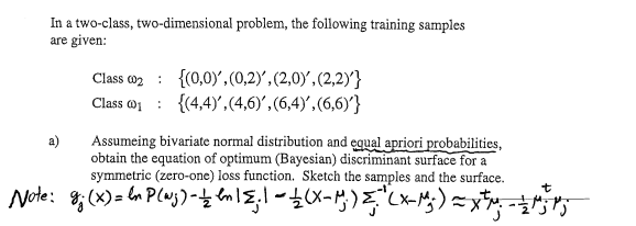 Solved In A Two Class Two Dimensional Problem The