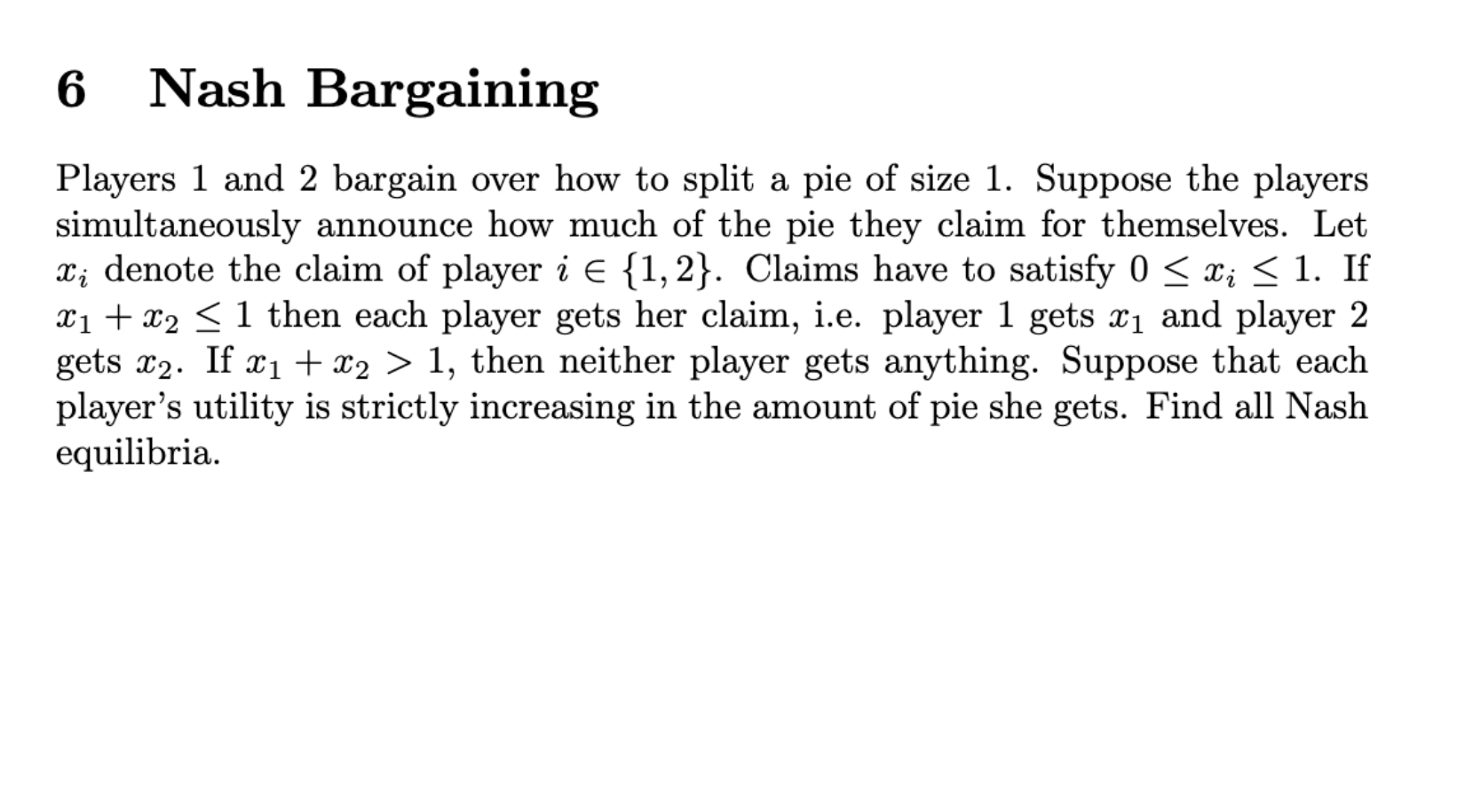 Solved 6 Nash Bargaining Players 1 and 2 bargain over how to | Chegg.com