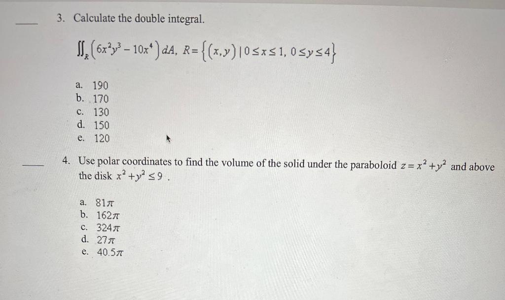 Solved 3. Calculate the double integral. | Chegg.com