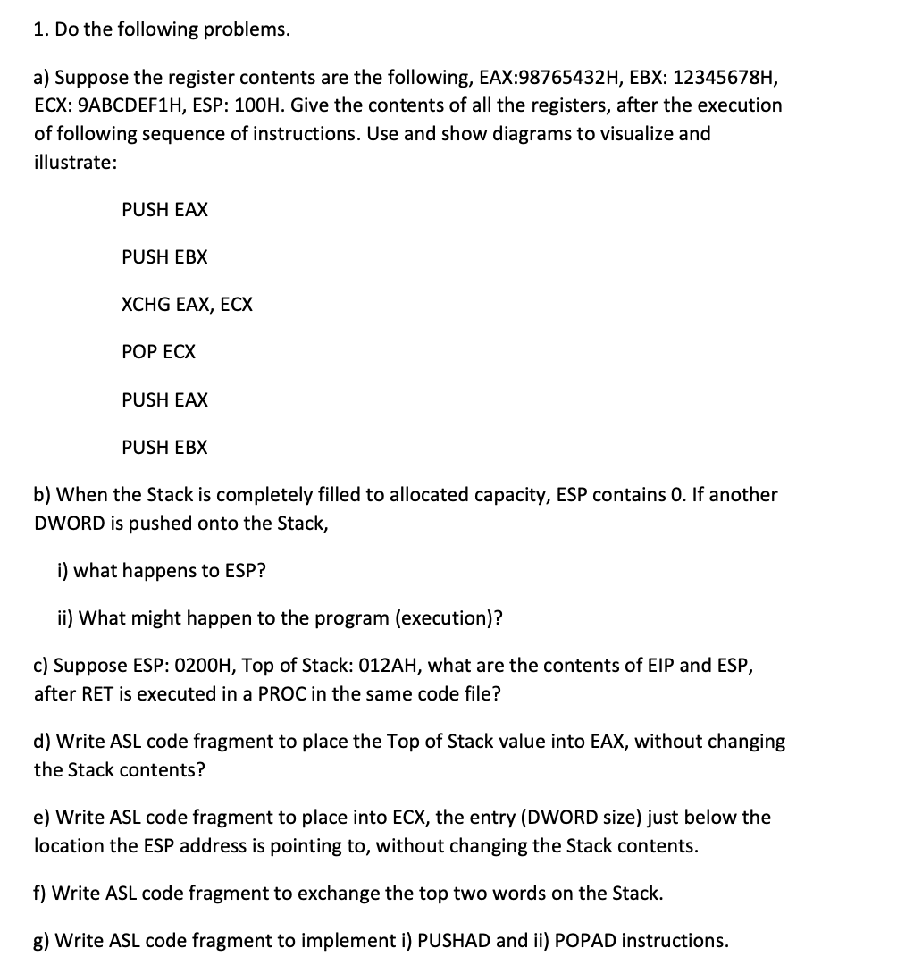 Solved 1. Do the following problems. a) Suppose the register | Chegg.com