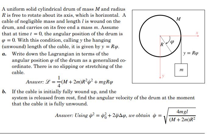 A uniform solid cylindrical drum of ﻿mass M ﻿and | Chegg.com