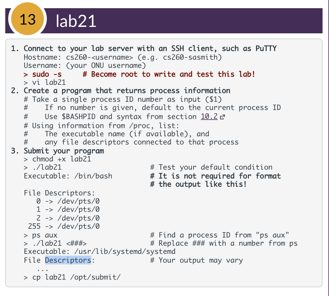13 lab21 1. Connect to your Lab server with an SSH | Chegg.com