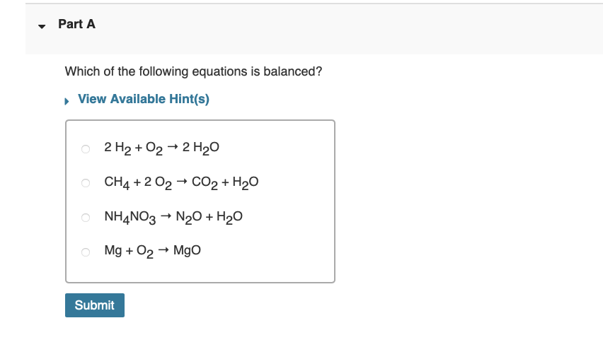 Solved Which of the following equations is balanced? View | Chegg.com